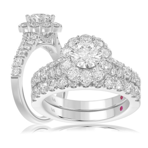 18K WHITE GOLD 3 3/4CT ROUND DIAMOND LADIES SEMI MOUNT BRIDAL SET ...